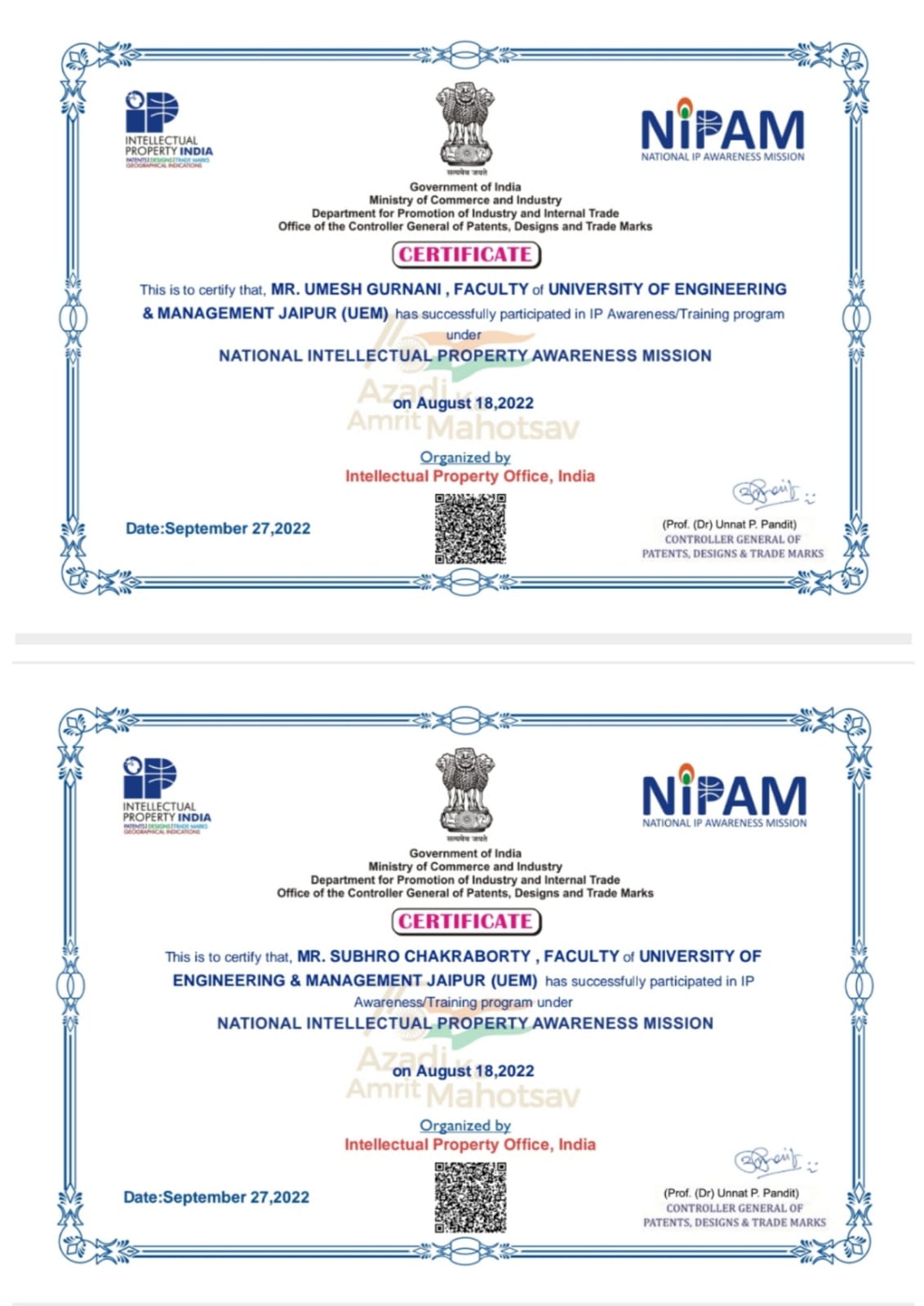 “National Intellectual Property Awareness Mission (NIPAM)” at the ...