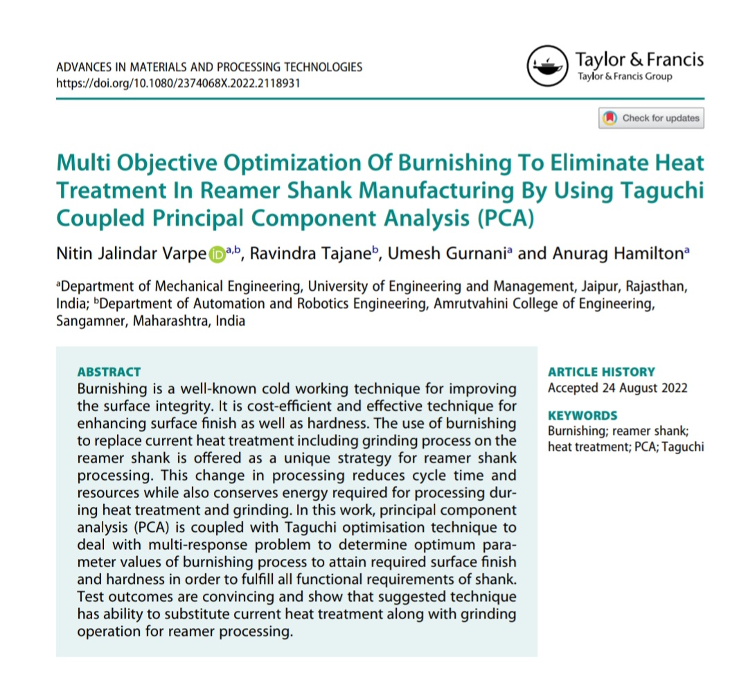 Research Paper On Topic Multi Objective Optimization Of Burnishing To Eliminate Heat Treatment