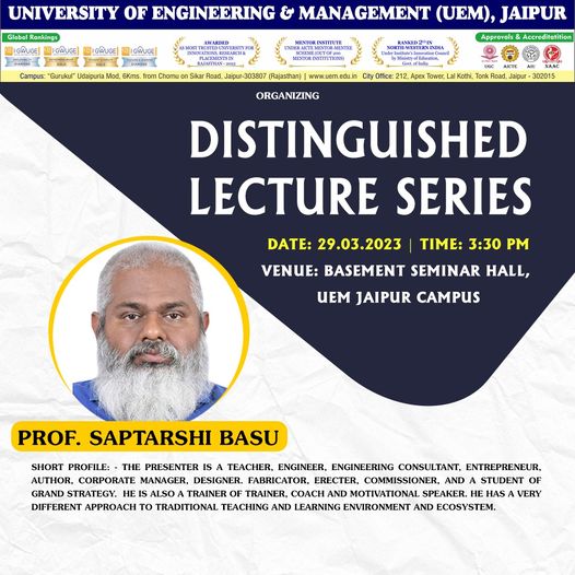 Prof. Saptarshi Basu visited the Innovation lab of UEM Jaipur today and ...
