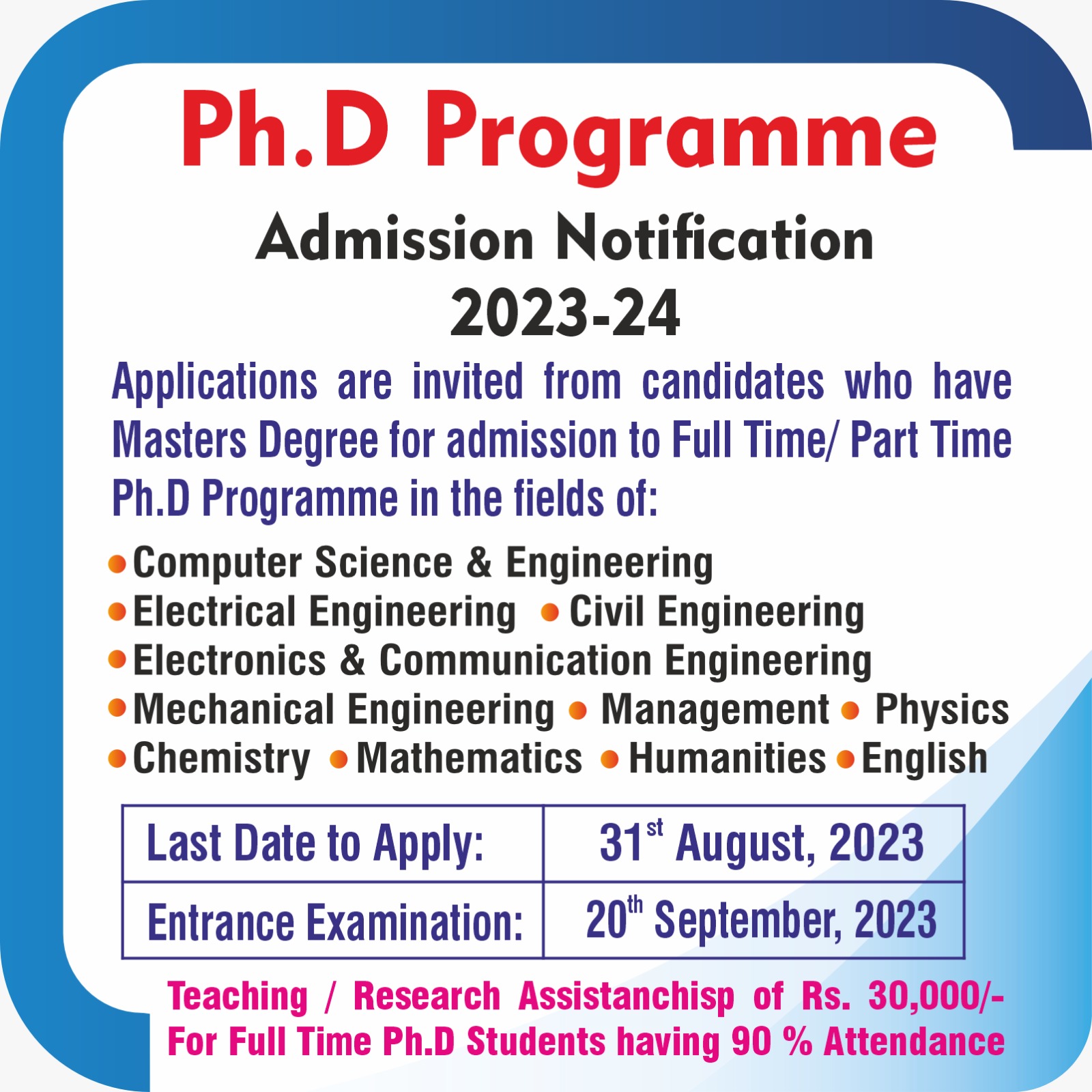 Apply for Ph.D. 2023-24 - UEM Jaipur